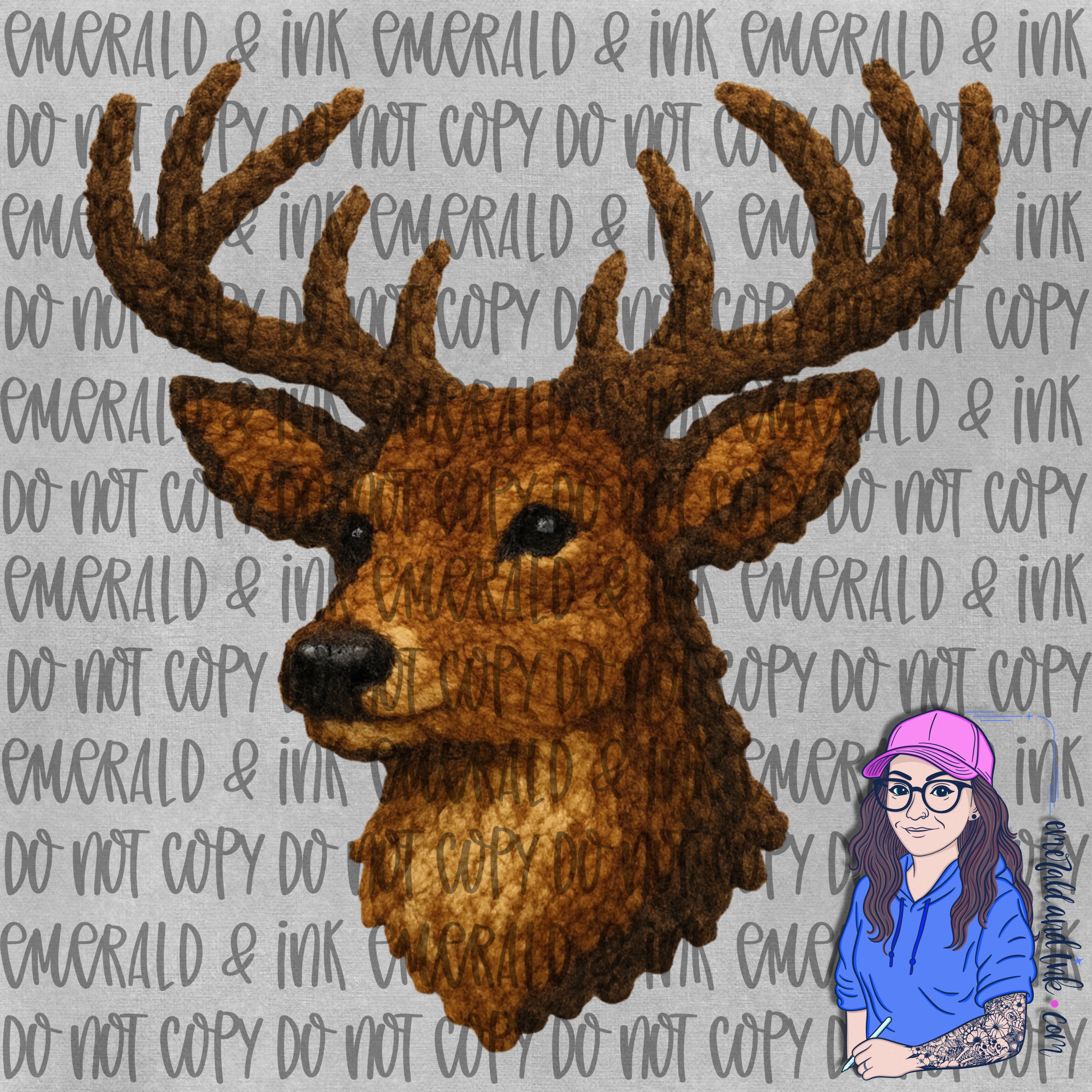 Faux Yarn Deer Head 1 PNG File – Emerald & Ink