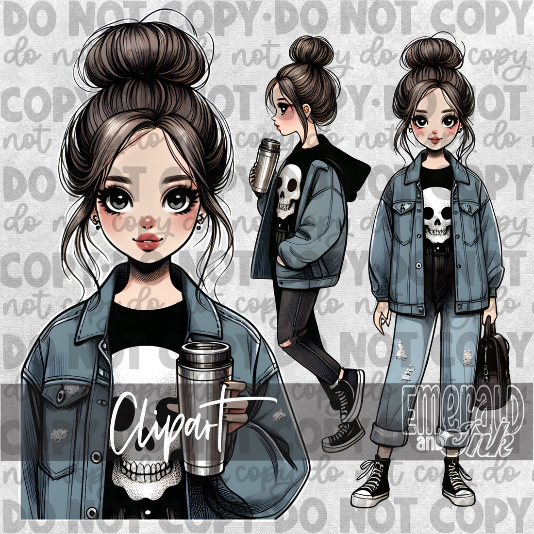 Emo Girl Clipart Set - Digital PNG Download – Emerald & Ink
